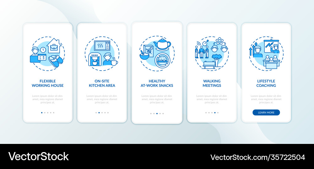 Workspace wellness examples onboarding mobile app Vector Image