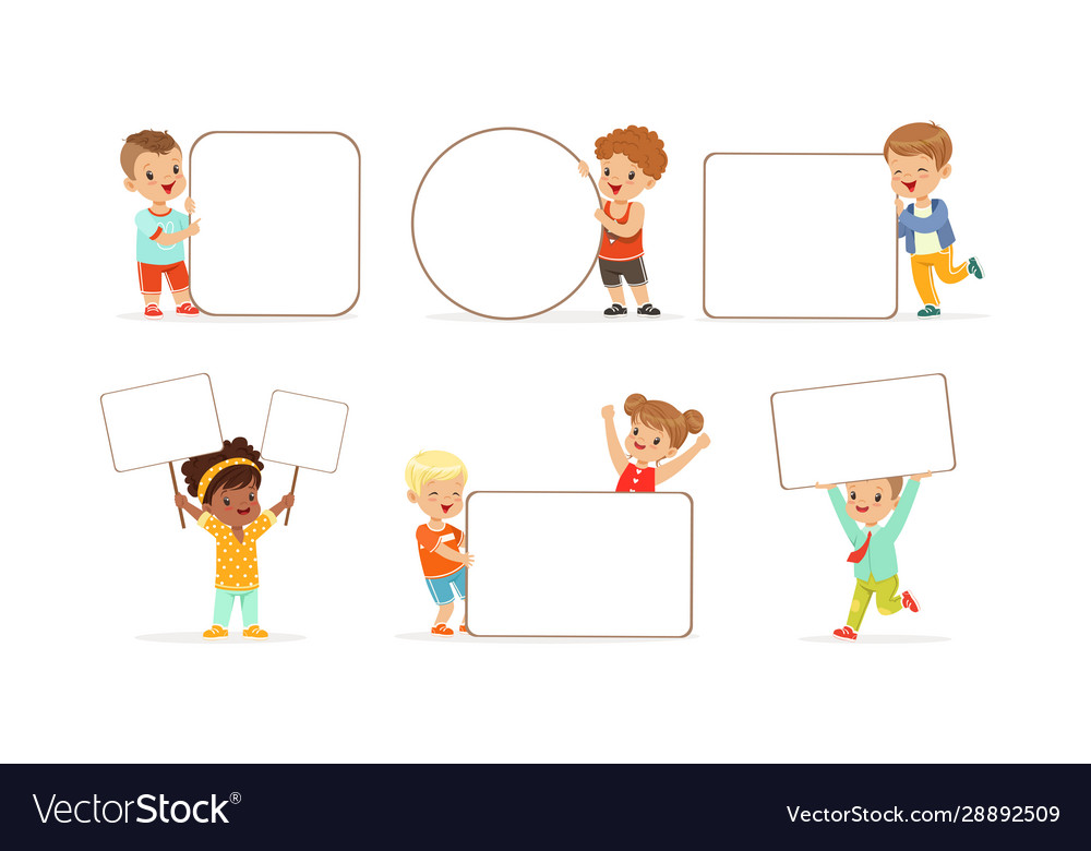 Kids holding blank banners collection adorable Vector Image