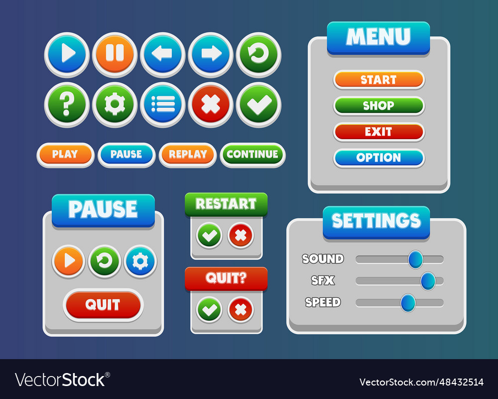 Full game ui package with button menu board Vector Image
