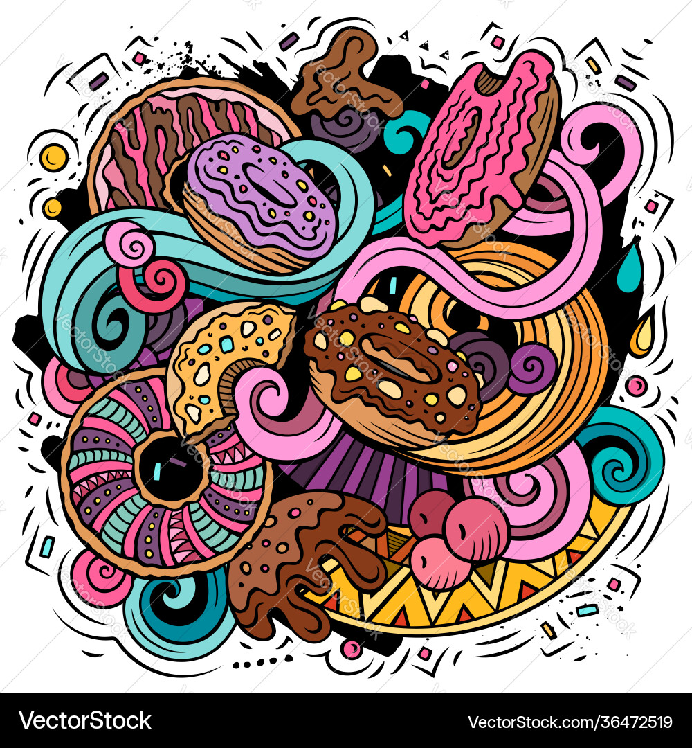 Donuts hand drawn doodles Royalty Free Vector Image