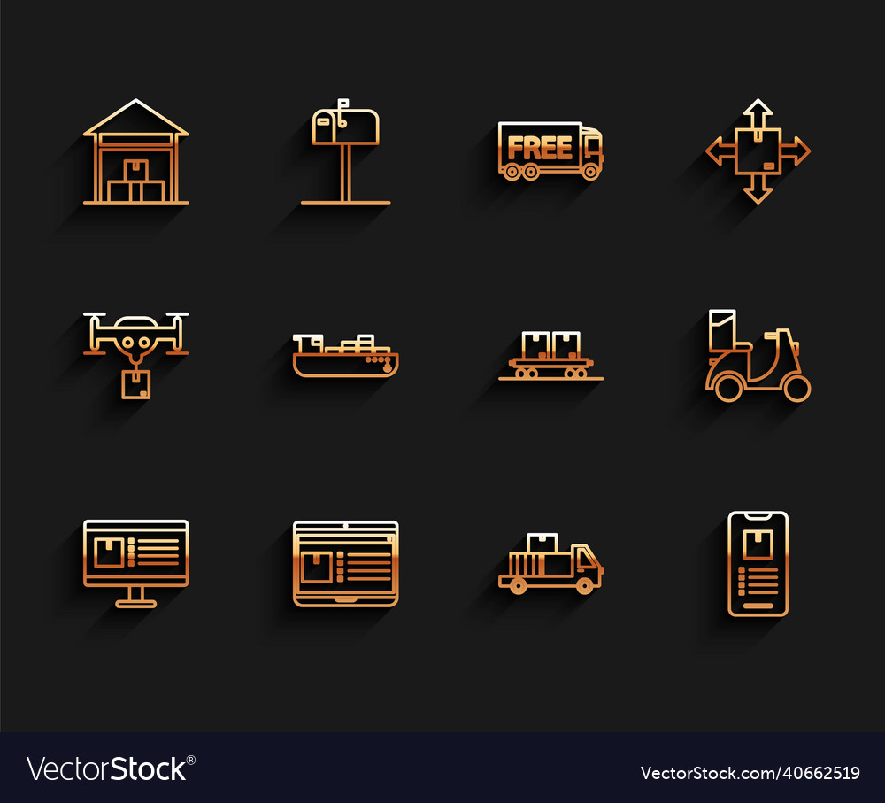 Set line computer monitor with app delivery Vector Image