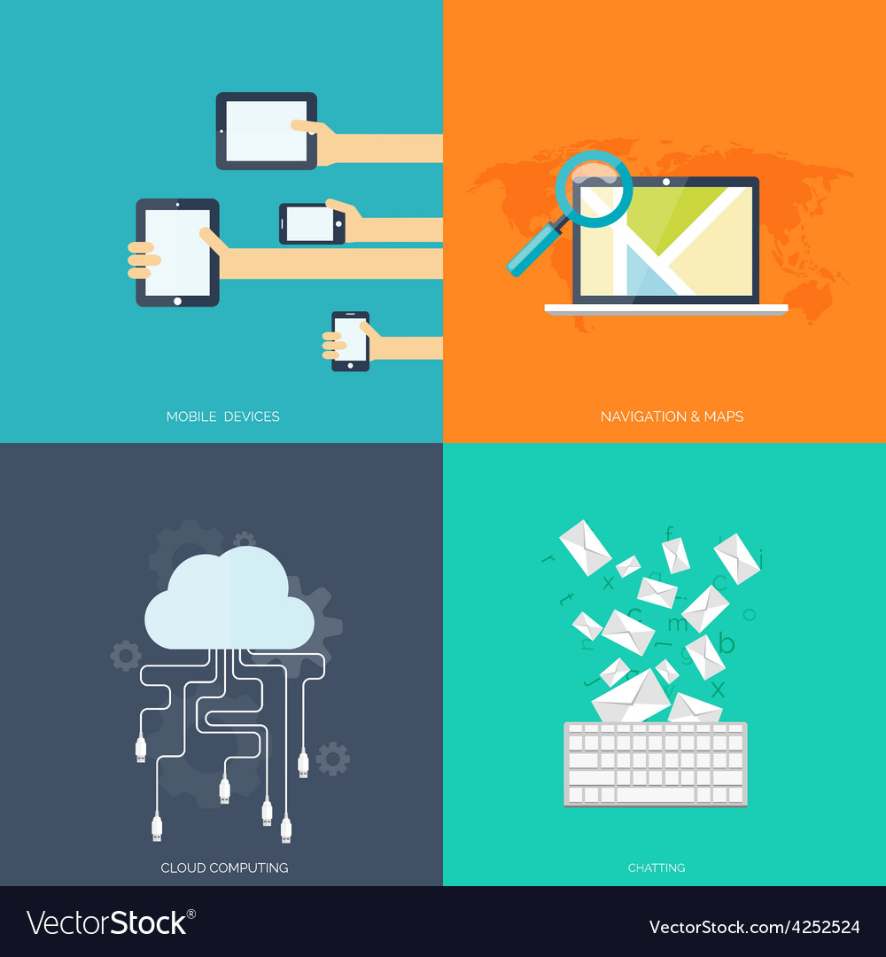Flat cloud computing and social media background Vector Image