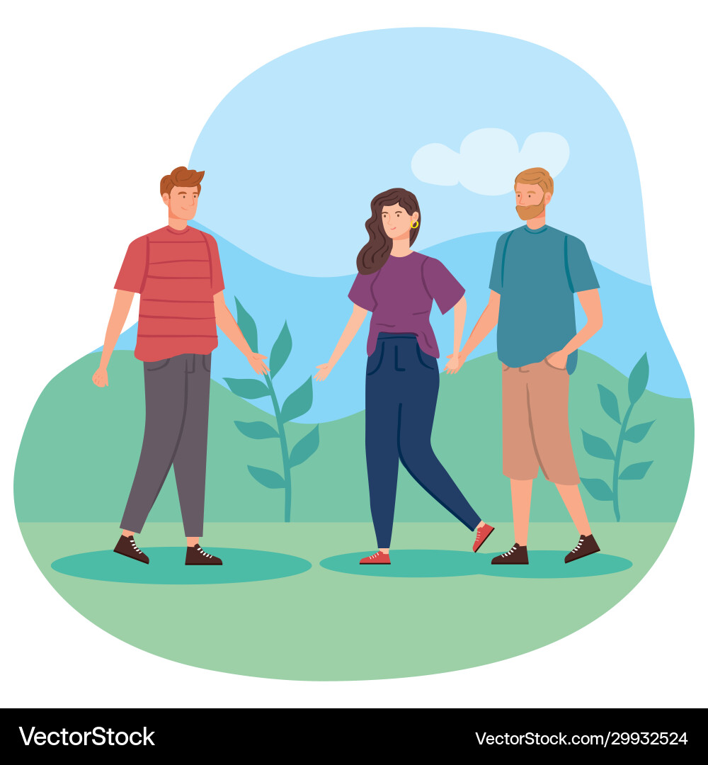 Group people in landscape nature Royalty Free Vector Image