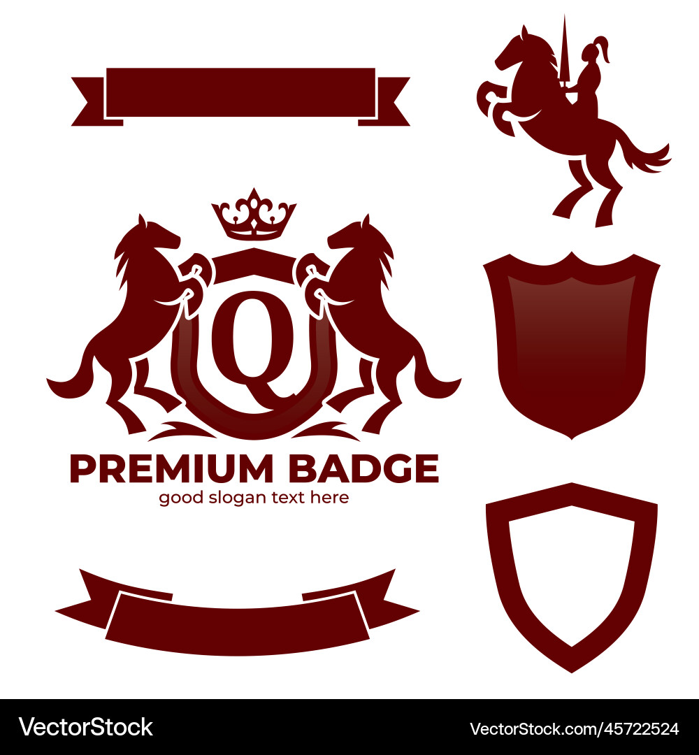 Letter q retro crest with shield and two horses Vector Image