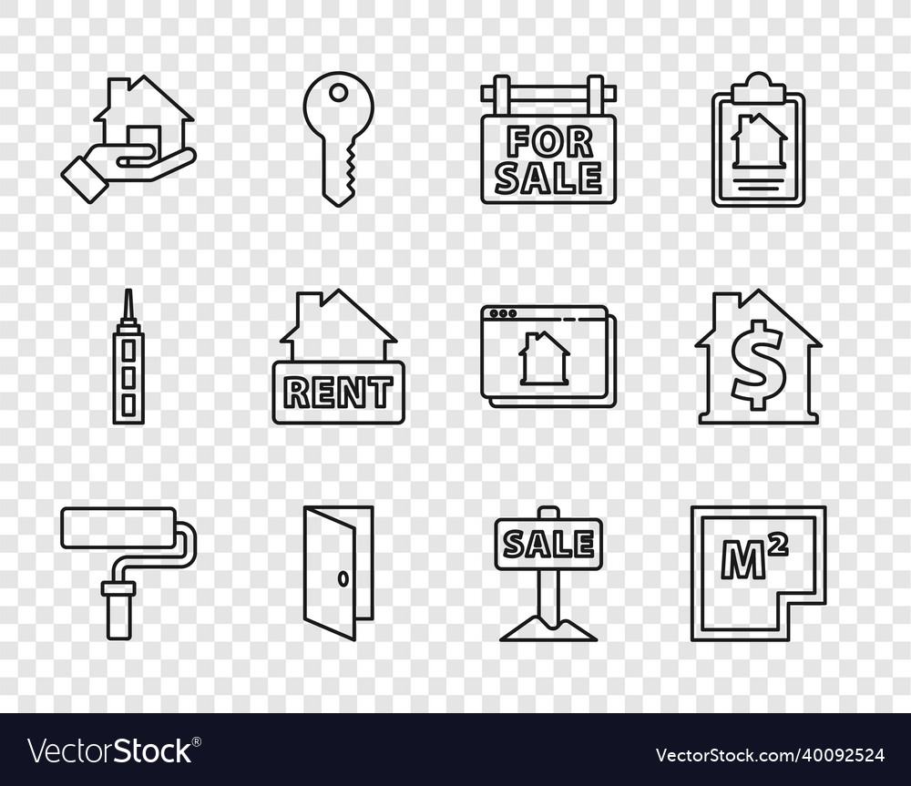 Set line paint roller brush house plan hanging Vector Image Set line paint roller brush house plan hanging Vector Image