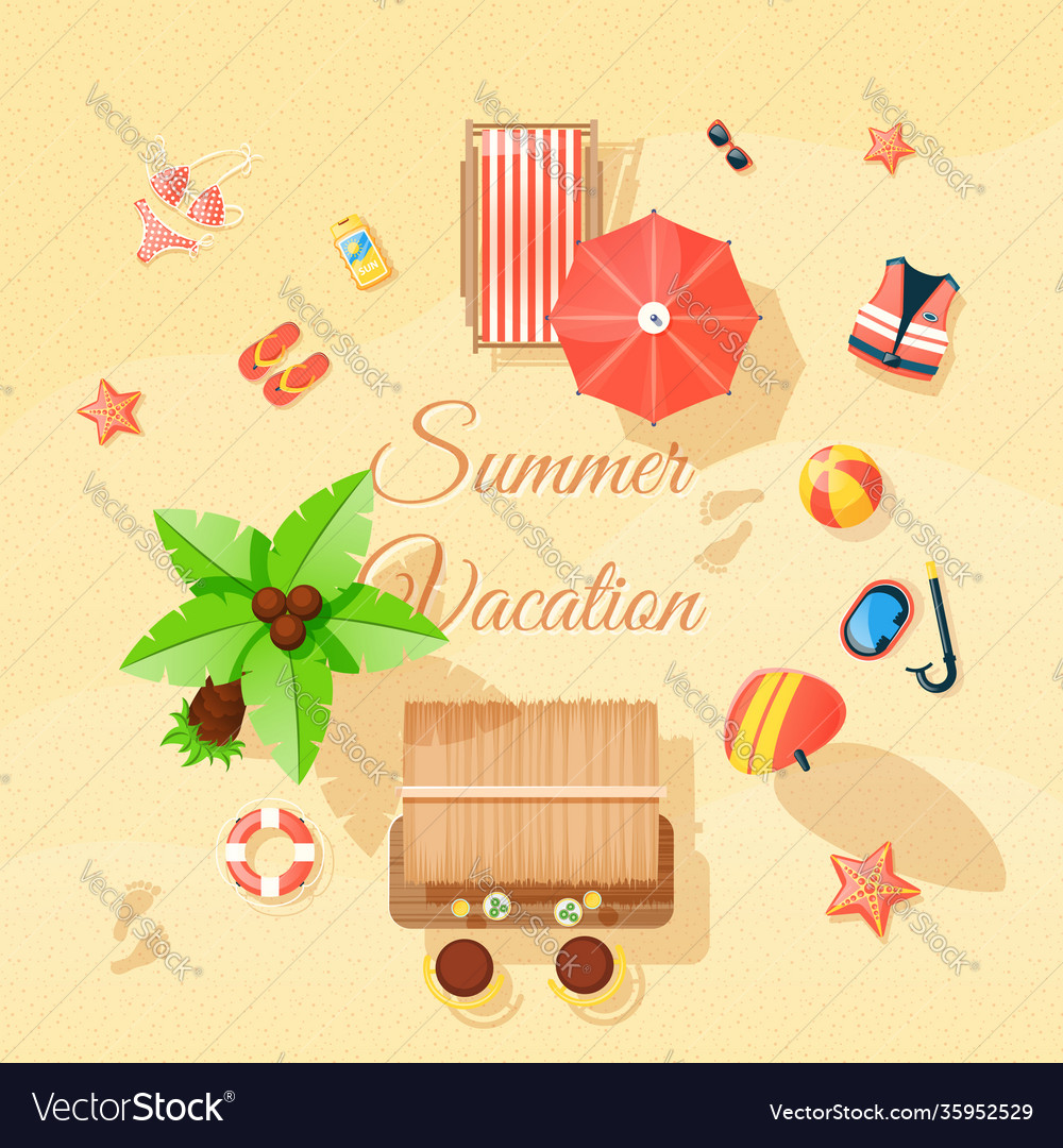 Beach elements set top view poster Royalty Free Vector Image