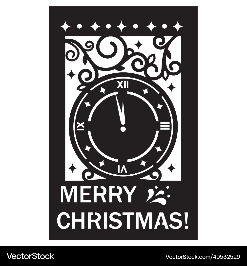 Christmas card template with clock papercut style Vector Image
