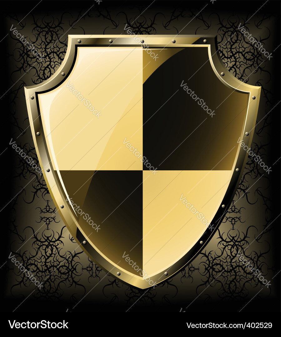 Gold shield over seamless background Royalty Free Vector