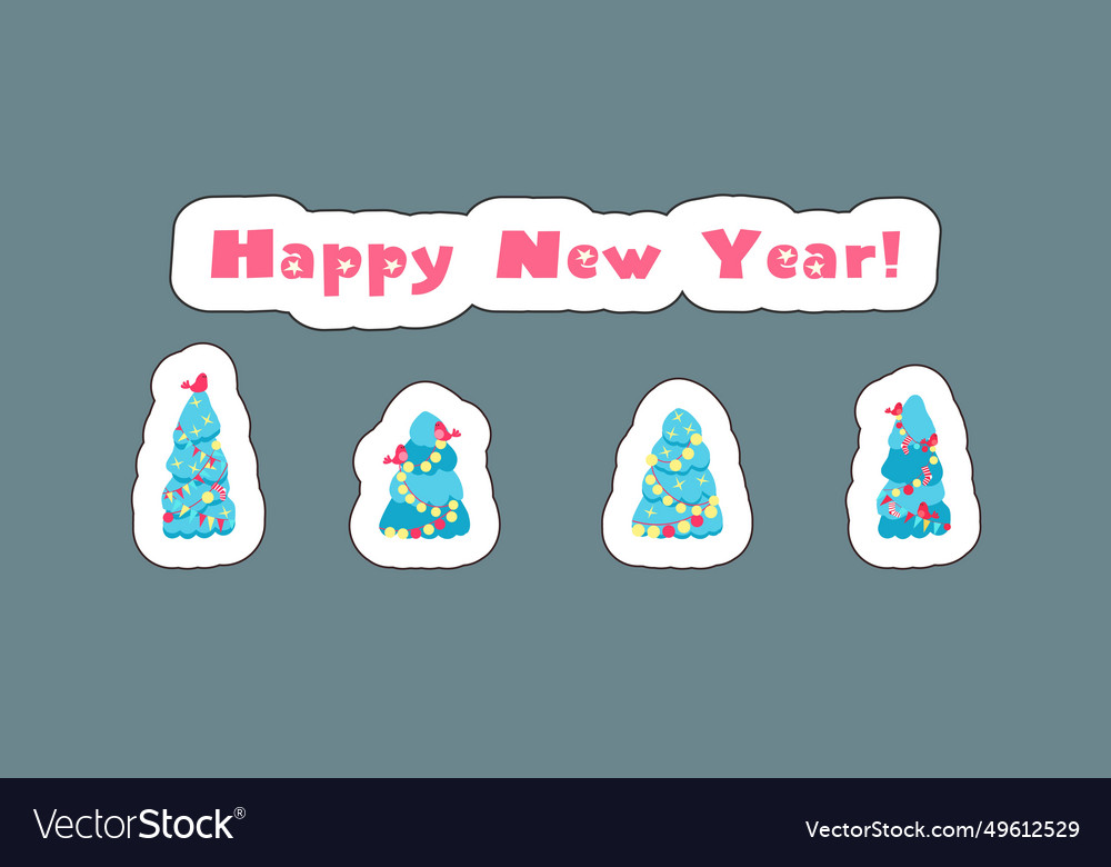 Happy New Year Bright Stickers With Decorated Vector Image