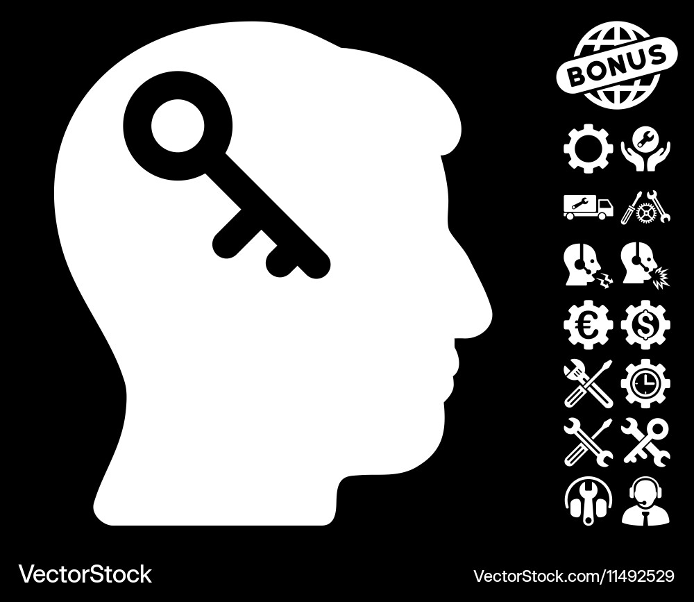 Head key icon with tools bonus Royalty Free Vector Image