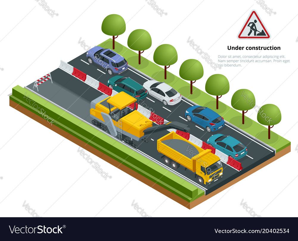 Isometric traffic on the road road repairs Vector Image