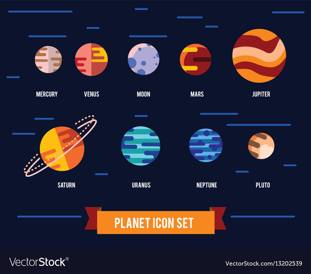 Flat icon set solar system planets Royalty Free Vector Image