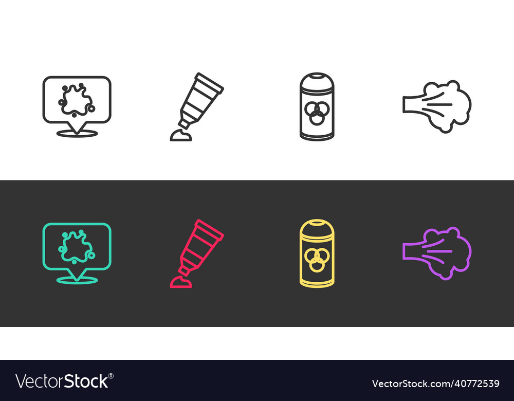 Set line paint spray tube with paint palette can Vector Image Set line paint spray tube with paint palette can Vector Image