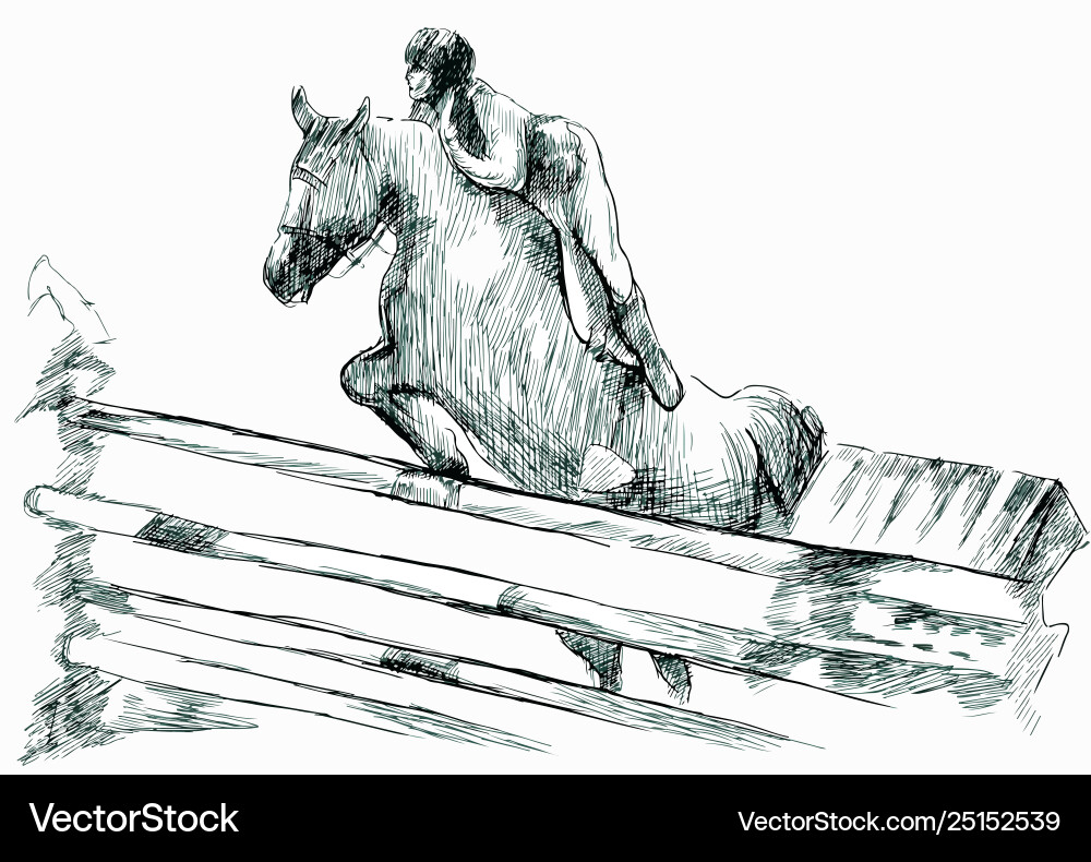 Show jumping hand drawn line art technique on Vector Image