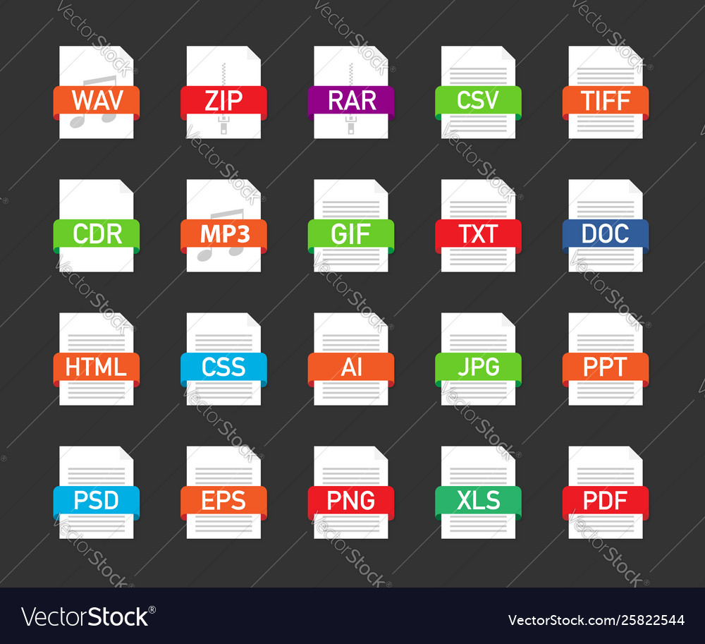 File formats flat icons set white paper document Vector Image