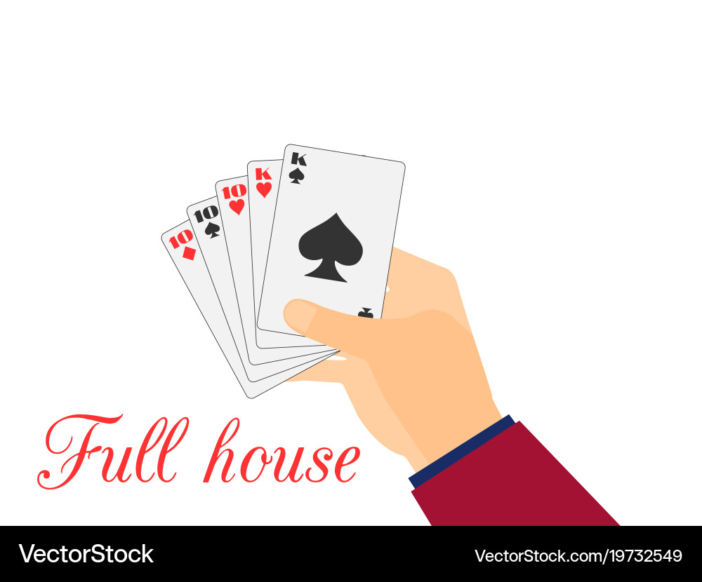 Hand with playing cards full house tens Royalty Free Vector