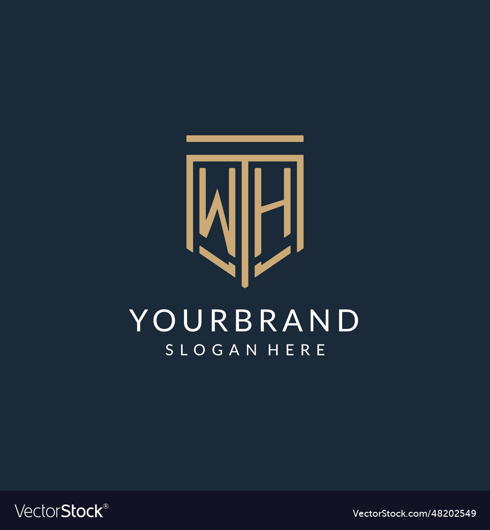 Initial wh shield logo monoline style modern Vector Image Initial wh shield logo monoline style modern Vector Image