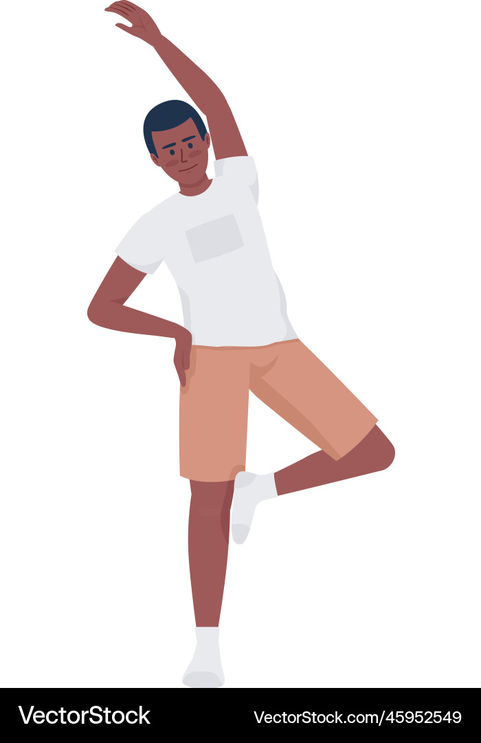 Young man stretching arm and standing on one leg Vector Image
