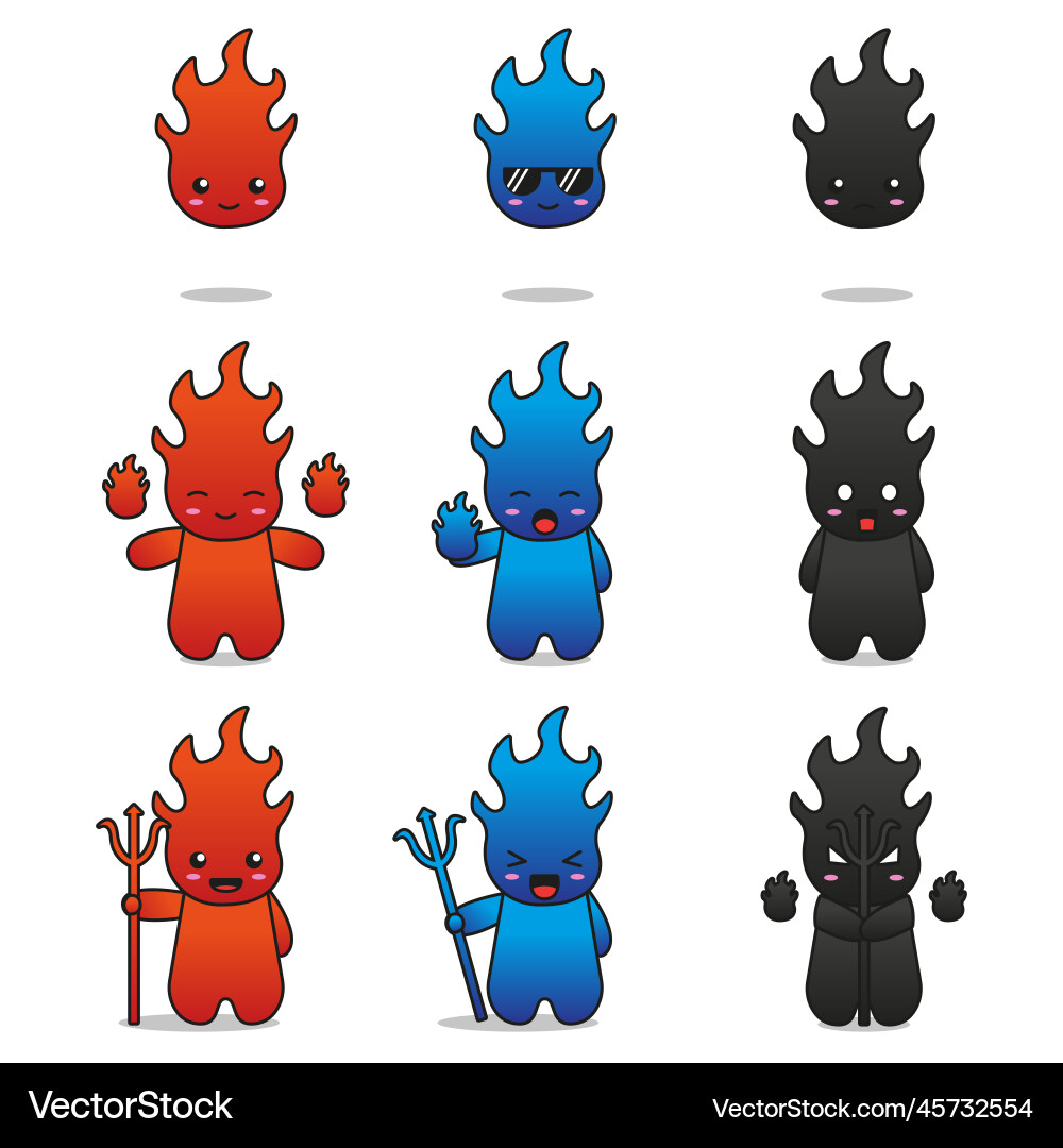 Cute fire mascot character set Royalty Free Vector Image
