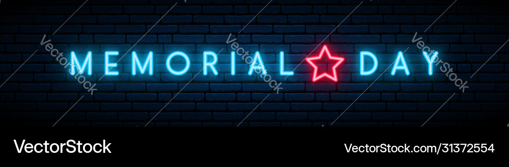 Neon memorial day signboard bright Royalty Free Vector Image