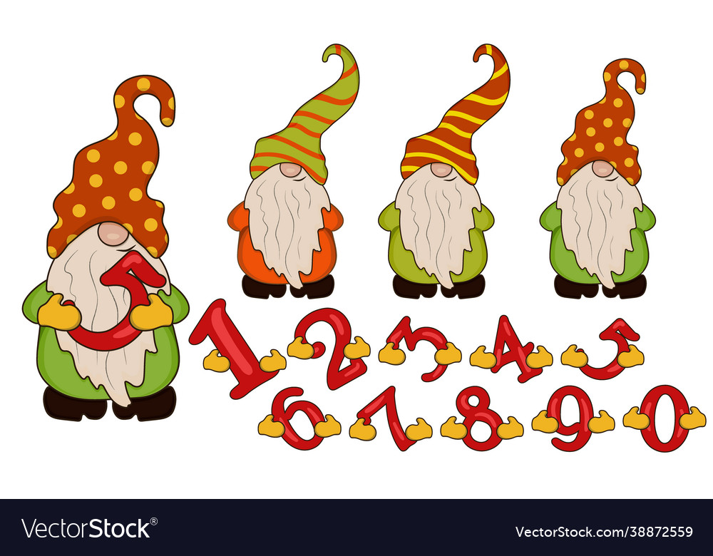 Gnomes with numbers in their hands Royalty Free Vector Image
