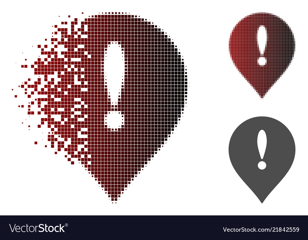 Moving pixel halftone exclamation marker icon Vector Image Moving pixel halftone exclamation marker icon Vector Image