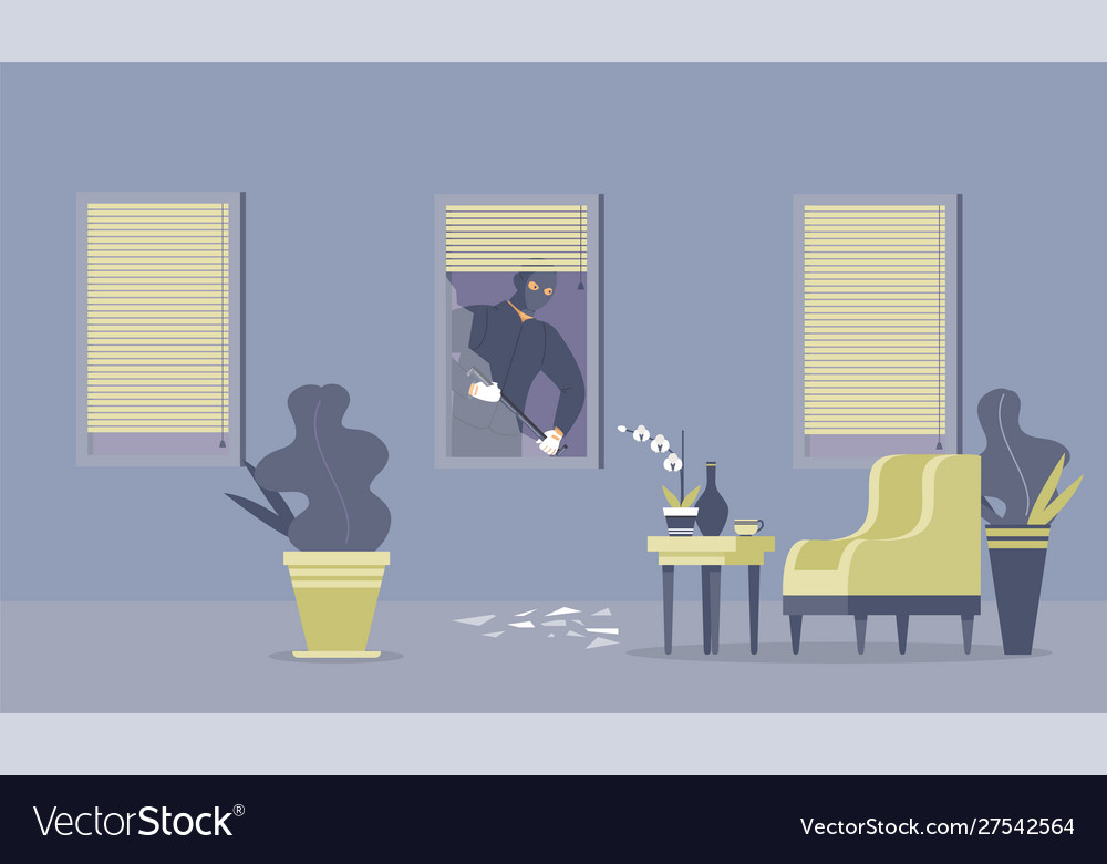 Crime commitment housebreak flat Royalty Free Vector Image