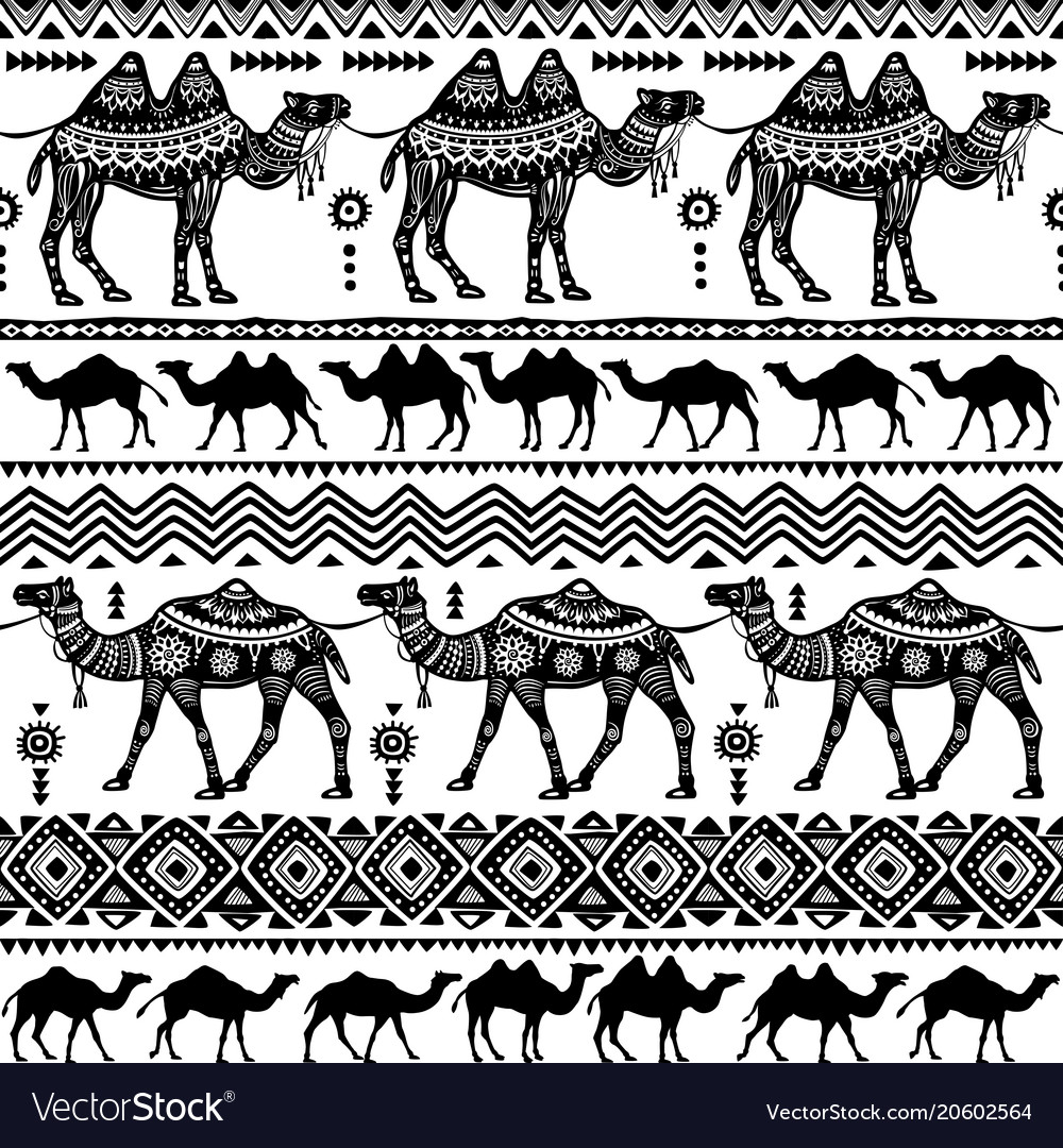 Seamless pattern with decorative camels Royalty Free Vector