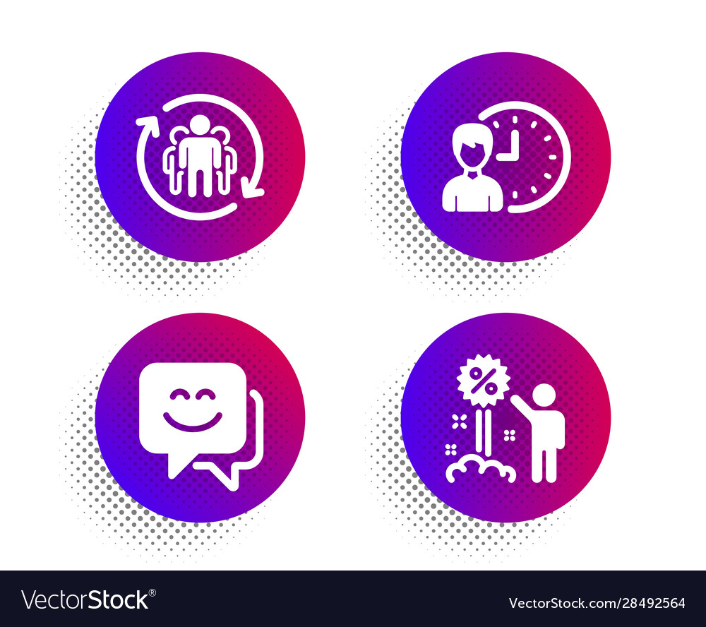 Teamwork smile face and working hours icons set Vector Image Teamwork smile face and working hours icons set Vector Image
