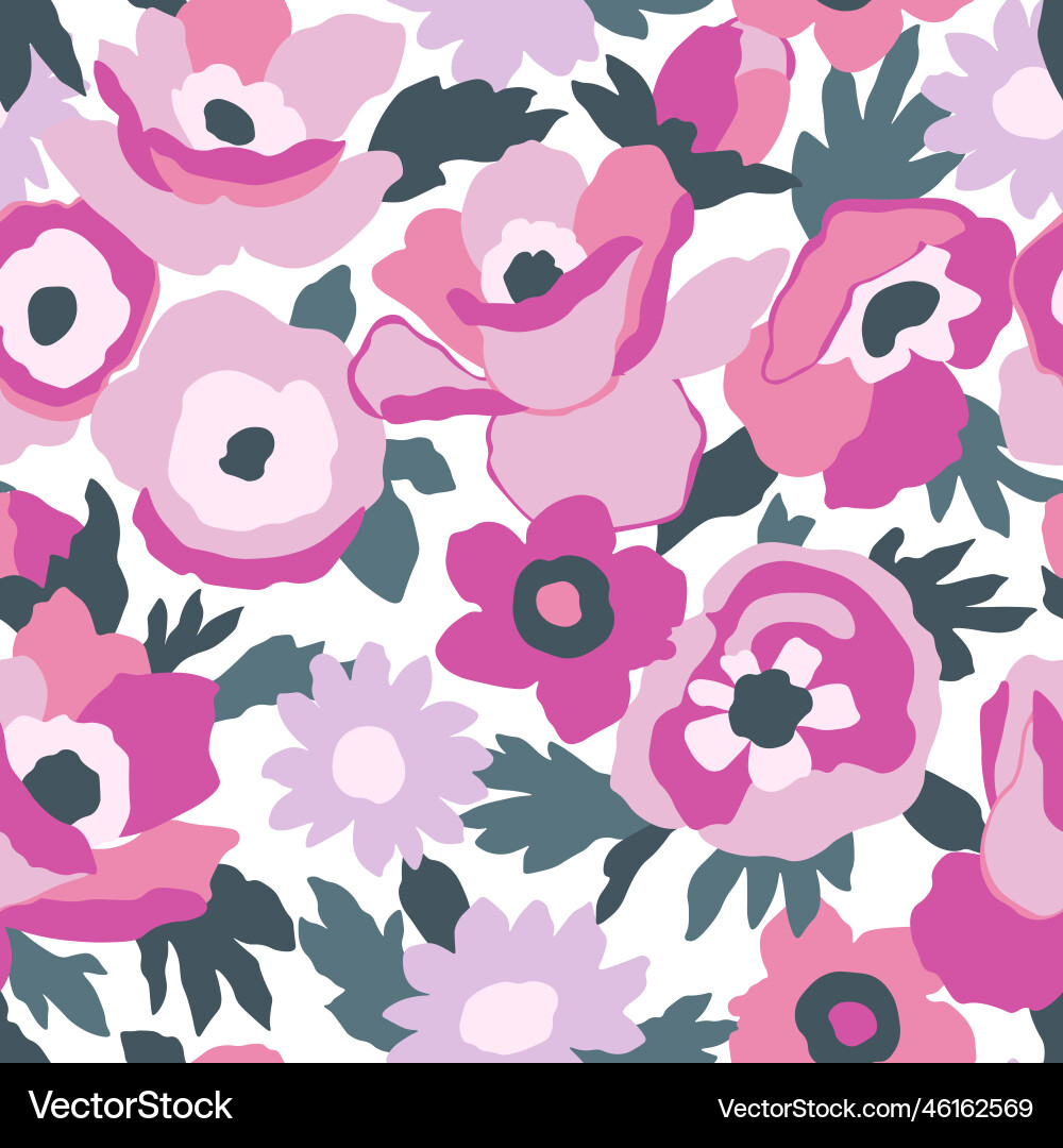Hand-drawn floral pattern pink peony buds cute Vector Image