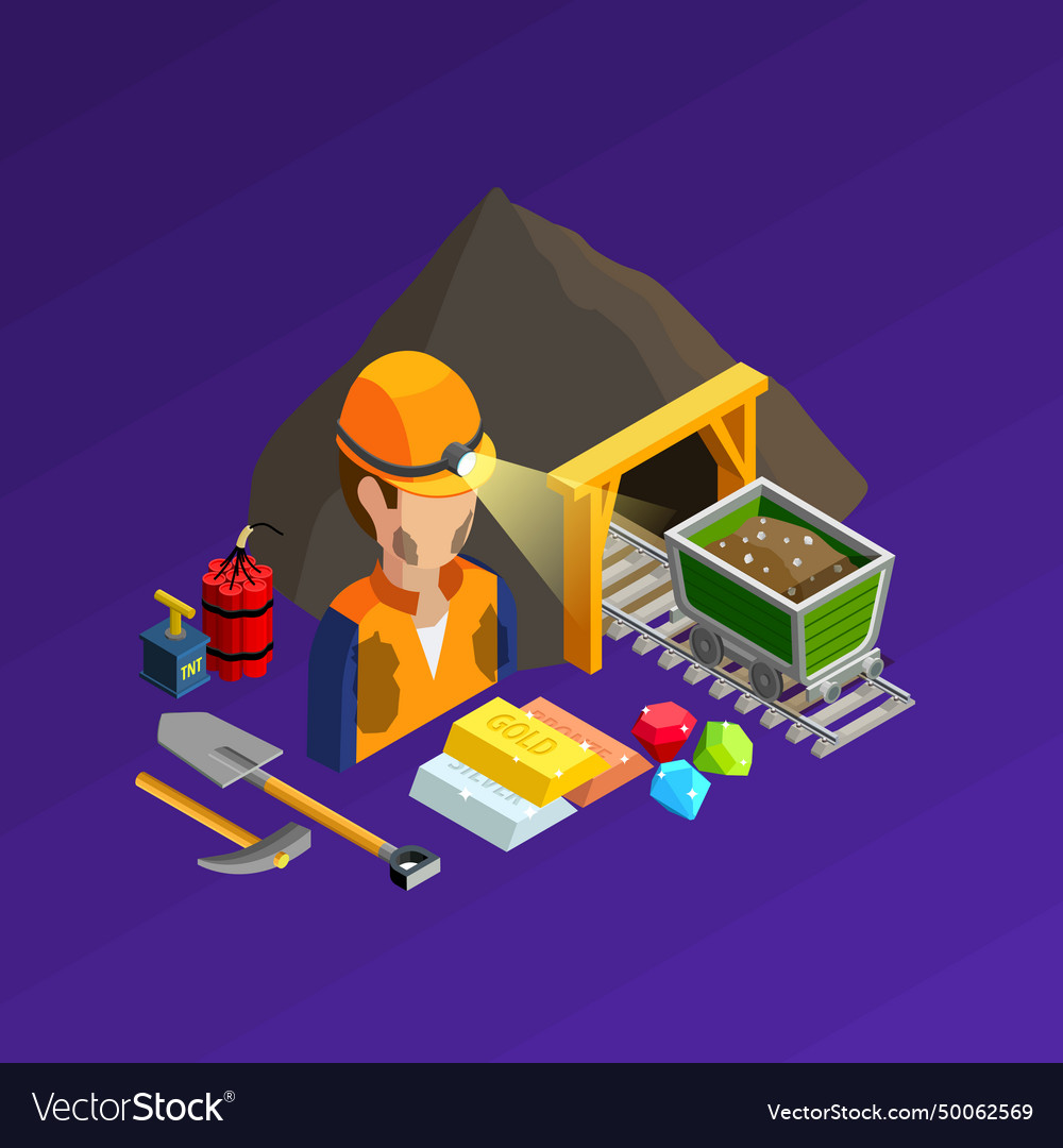 Mining work isometric concept Royalty Free Vector Image
