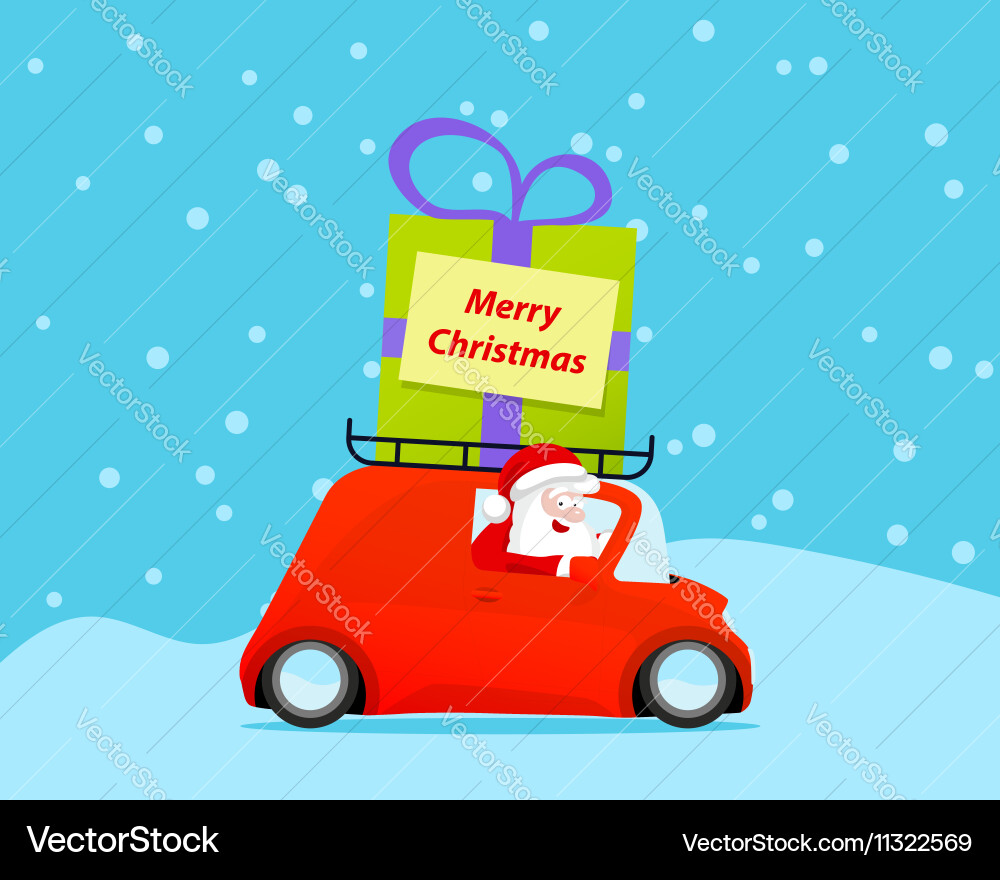 Santa drive christmas with gift Royalty Free Vector Image