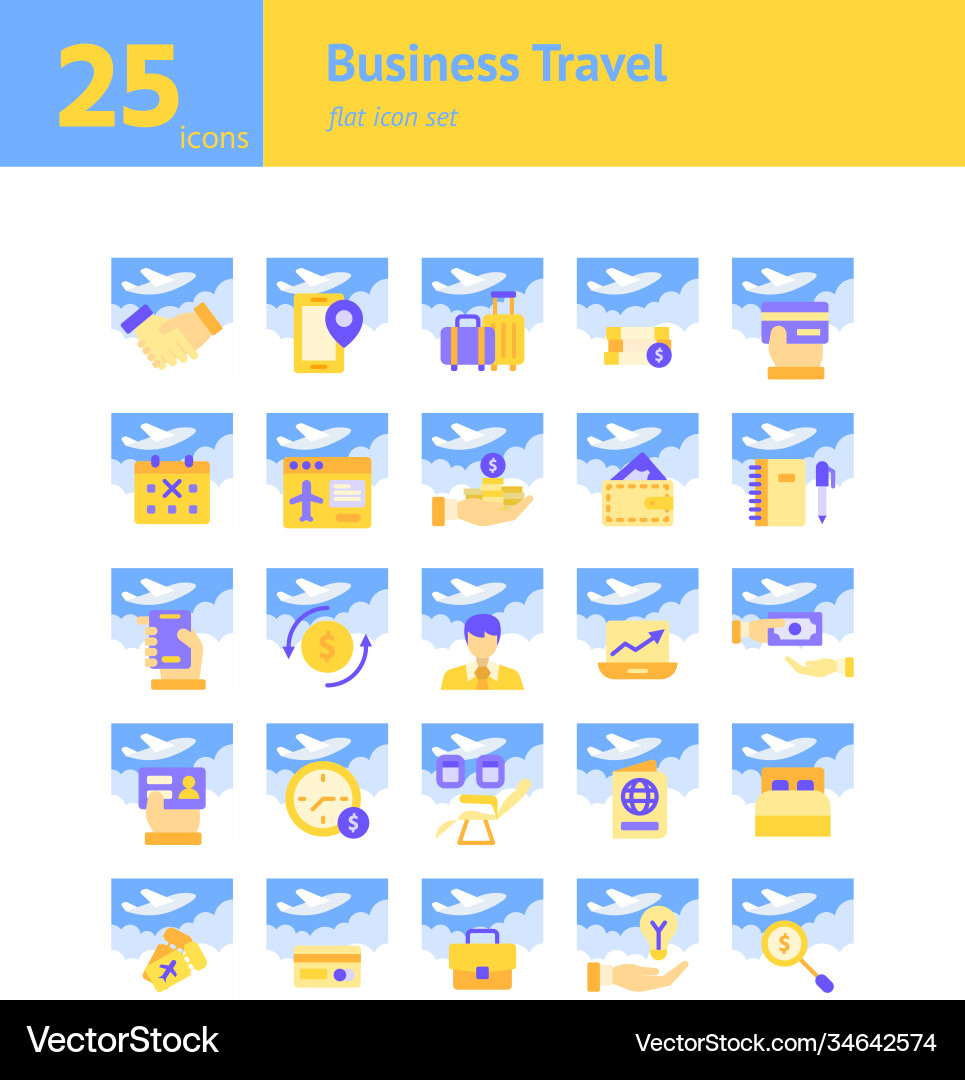 Business travel flat icon set Royalty Free Vector Image