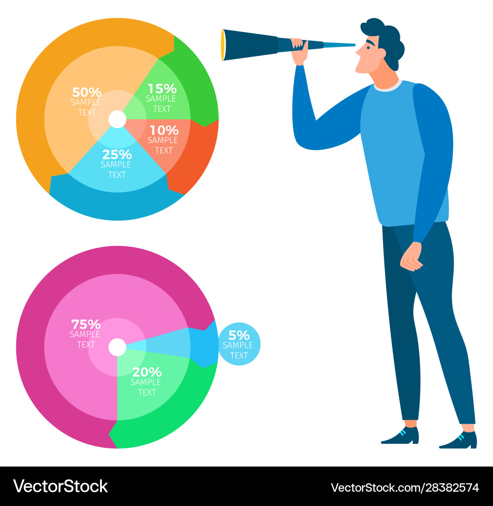 Man with charts and icons analysis statistics Vector Image
