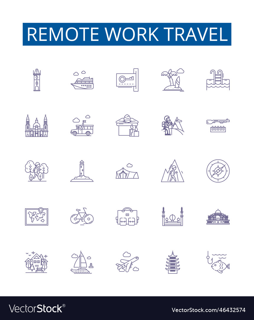 Remote work travel line icons signs set design Vector Image