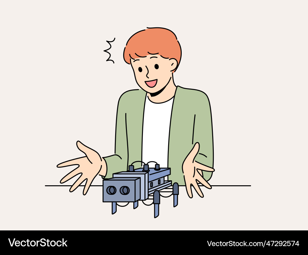 Smiling little boy design robot Royalty Free Vector Image