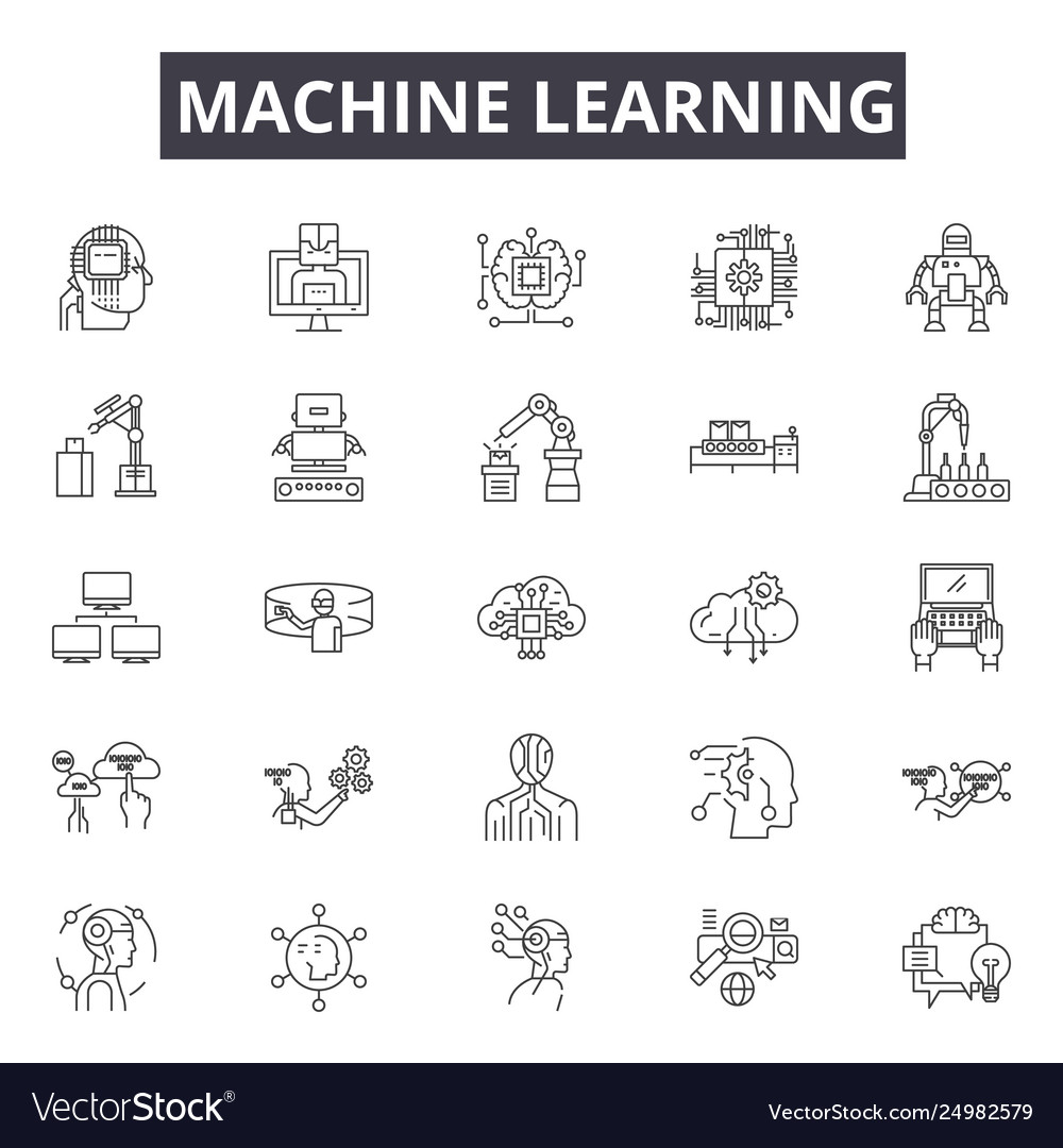 Machine learning system line icons signs Vector Image