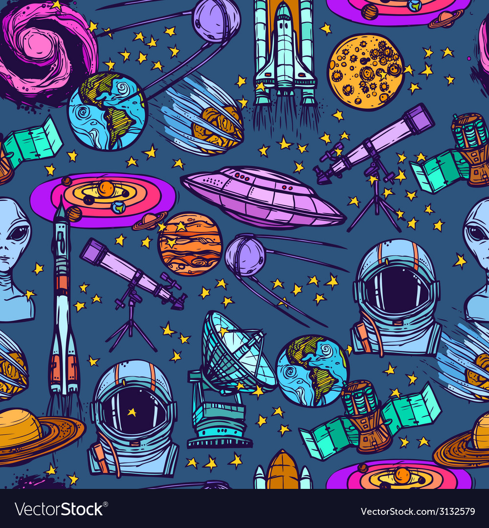 Space sketch seamless pattern Royalty Free Vector Image