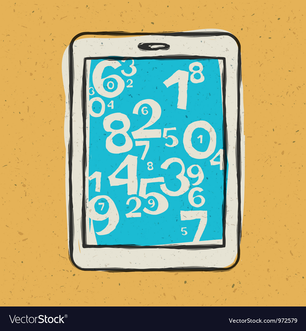 Tablet device with digits Royalty Free Vector Image
