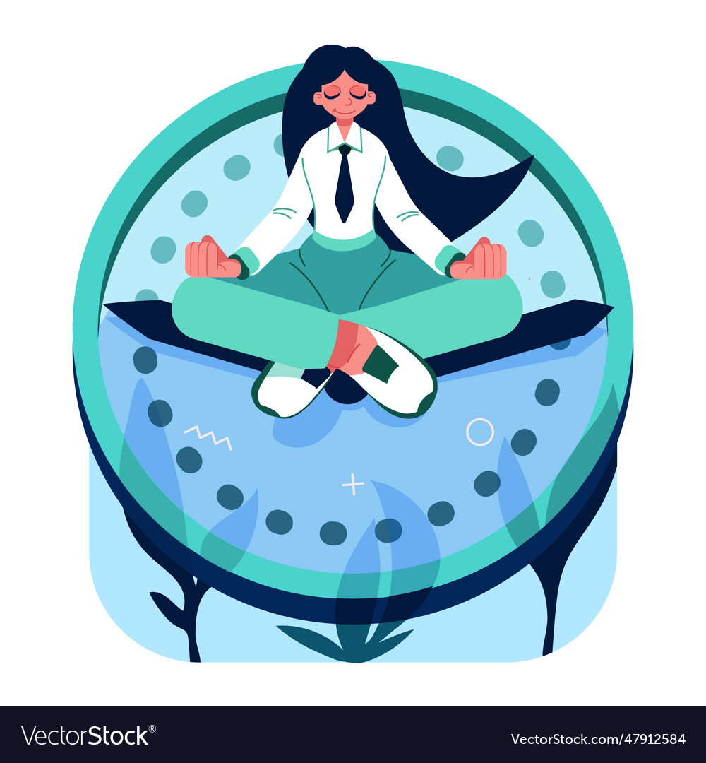 Calm Female Sitting On Clock Arrows In Lotus Vector Image
