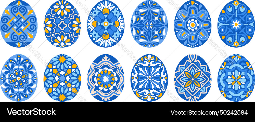 Painted easter eggs set with patterns Royalty Free Vector