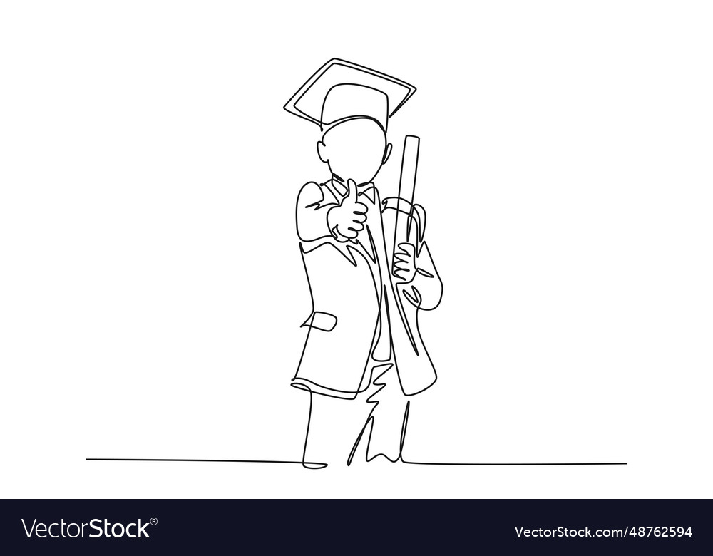 Single continuous line drawing young happy boy Vector Image