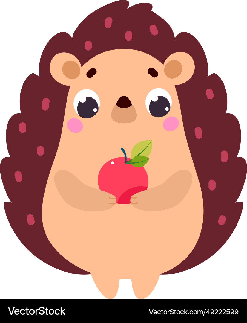Cute hedgehog character hold apple Royalty Free Vector Image
