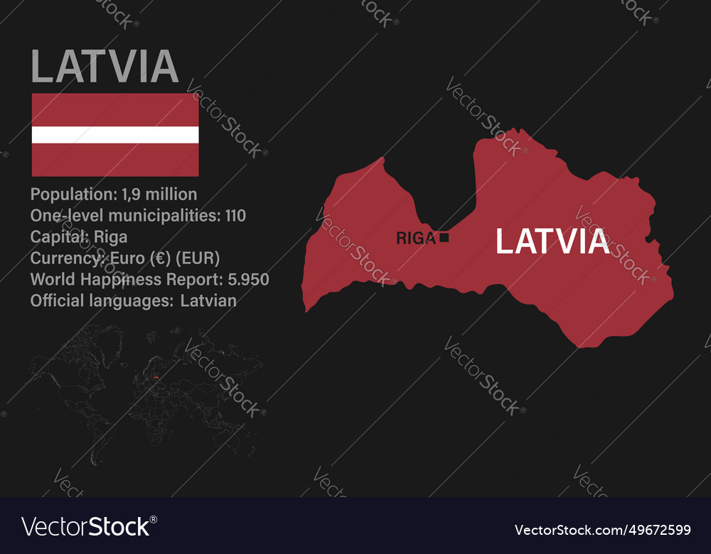 Highly detailed latvia map with flag capital Vector Image
