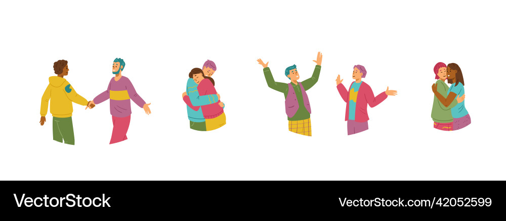 People happily greeting each other flat Royalty Free Vector