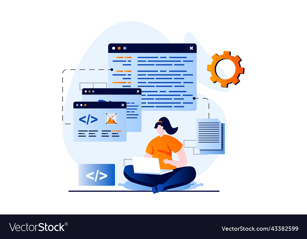 Software development concept with people scene Vector Image