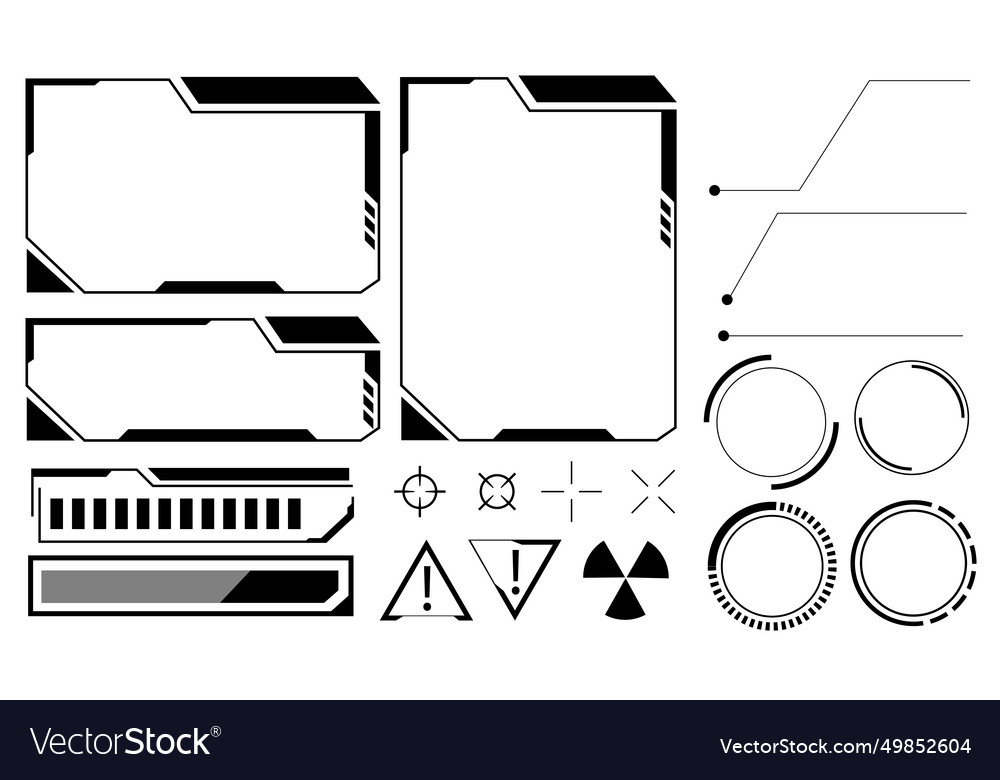 Hud frames black user interface elements design Vector Image