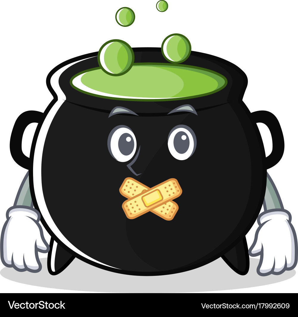 Silent magic cauldron character cartoon Royalty Free Vector