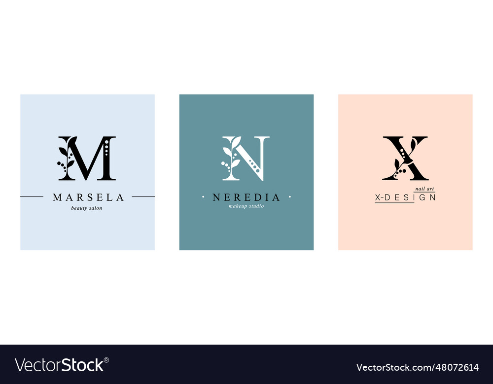 Collection Of Botanical Minimalistic Initial Vector Image