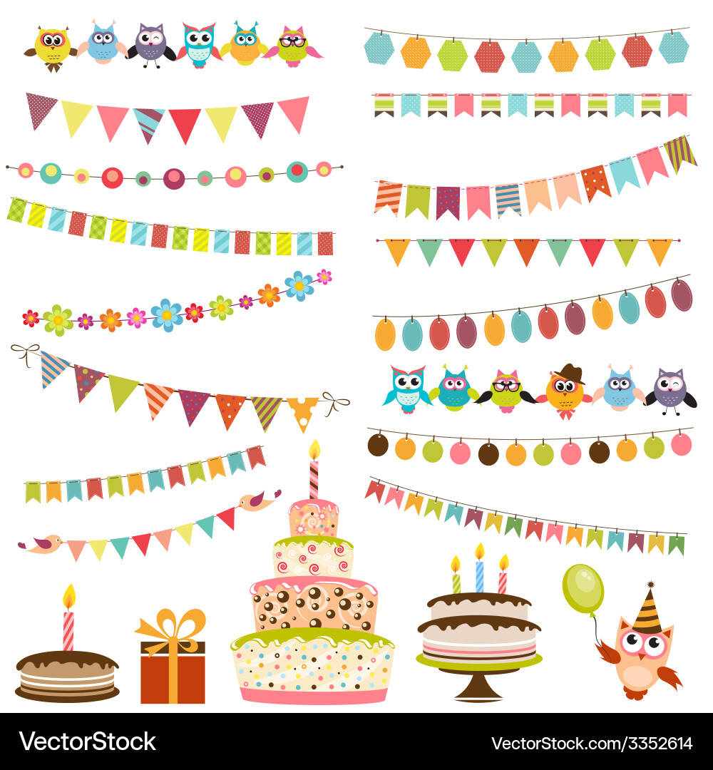 Color birthday bunting set Royalty Free Vector Image